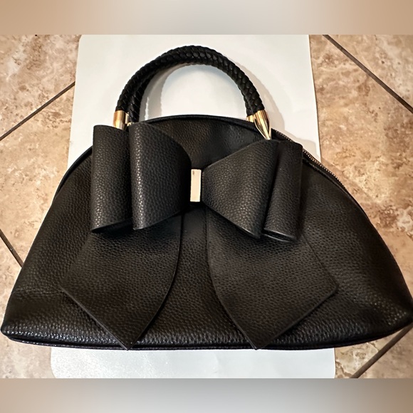 Bags | Black Faux Leather Handbag W Gorgeous Braided Handles Gold ...
